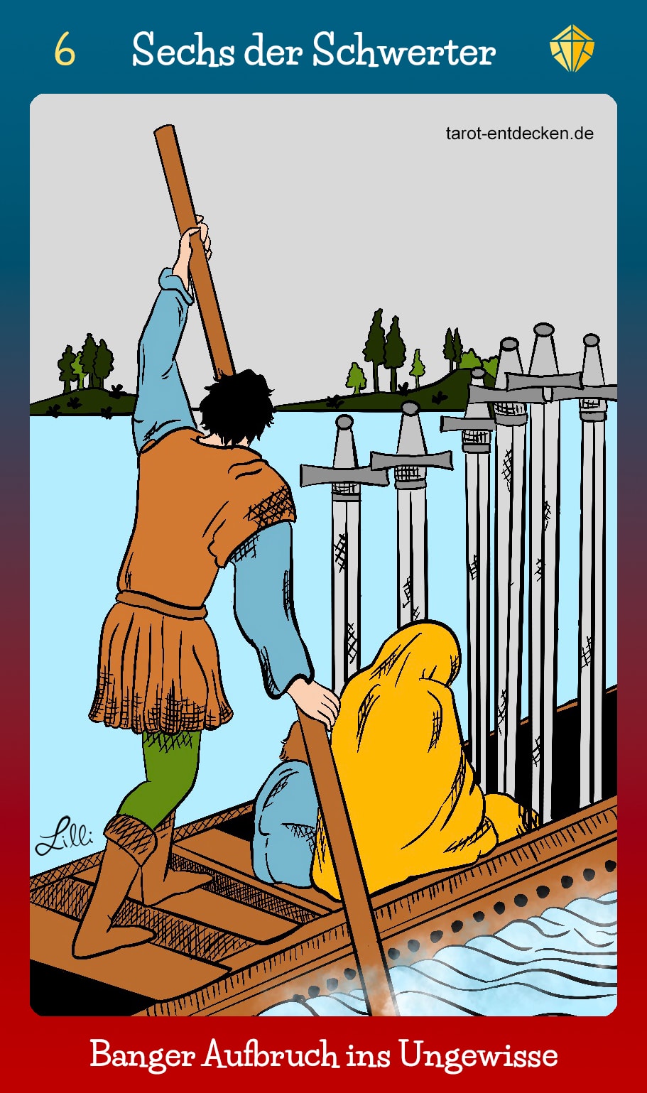Sechs der Schwerter 🔎 Bedeutung, Symbolik umgekehrt