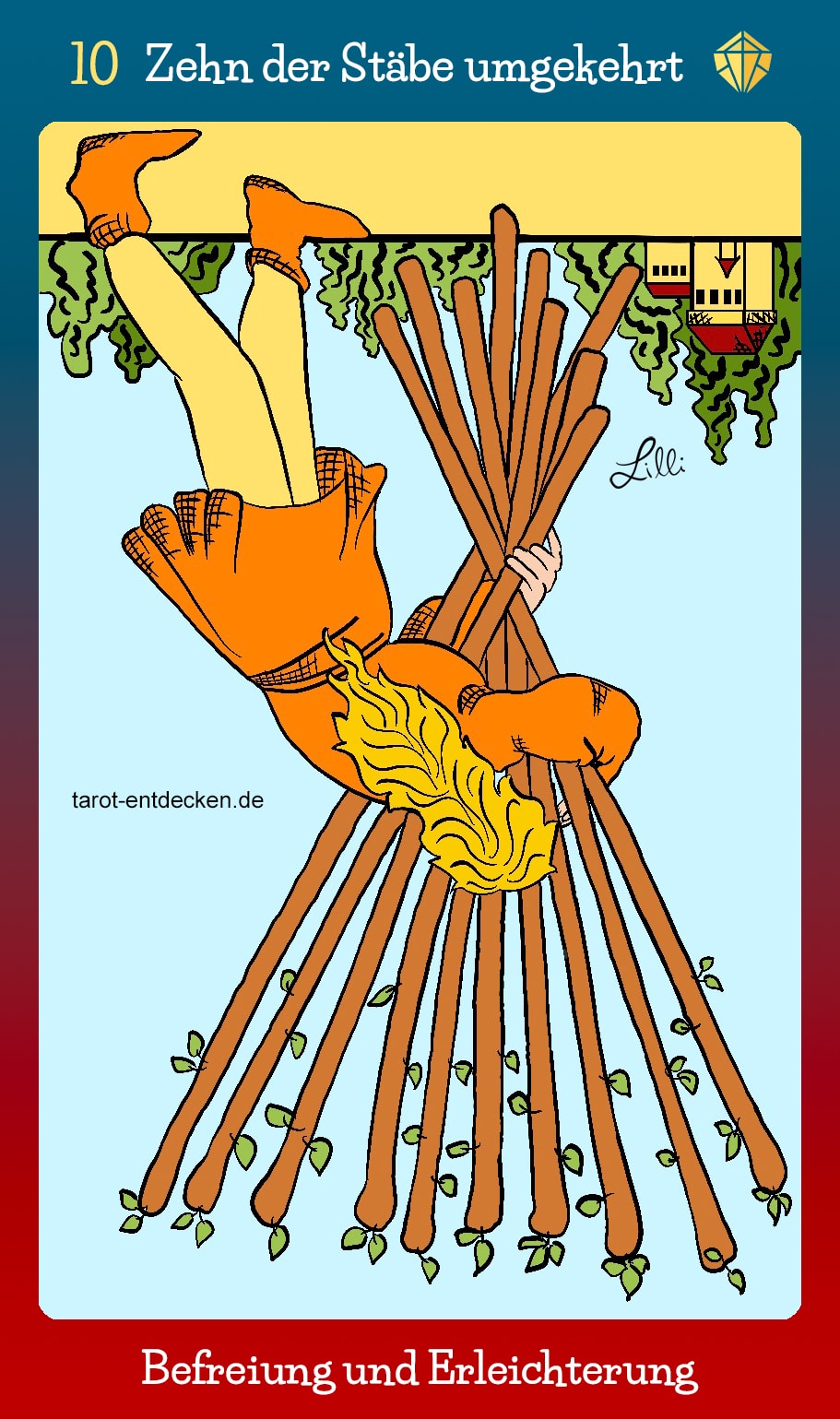 Zehn der Stäbe im Tarot 🔎 Bedeutung, Symbolik umgekehrt
